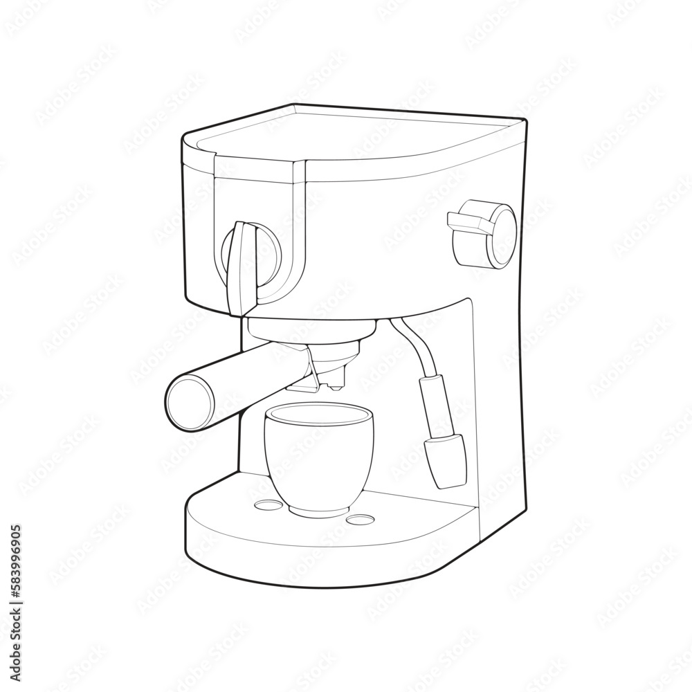 Coffee maker outline drawing vector, Coffee maker drawn in a sketch ...
