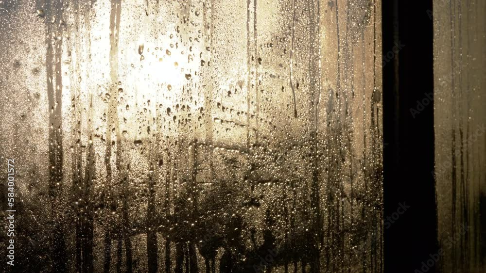 Vidéo Stock Shimmer Raindrops Flow Down the Glass on a Blurred ...