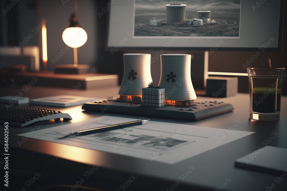 layout nuclear power plant on the desk in the office, created by a ...