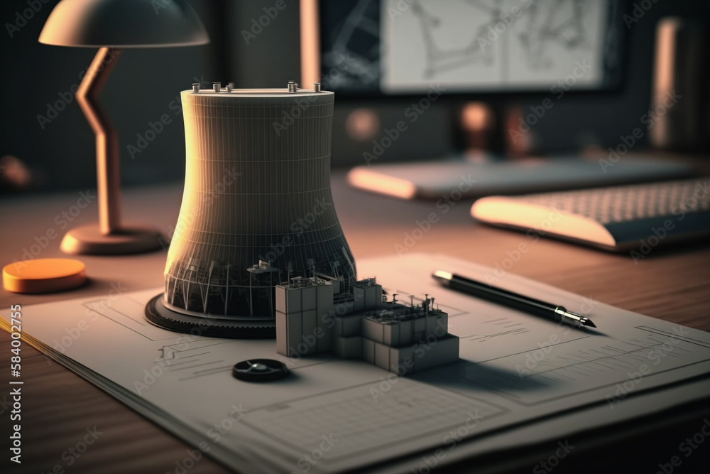 layout nuclear power plant on the desk in the office, created by a ...