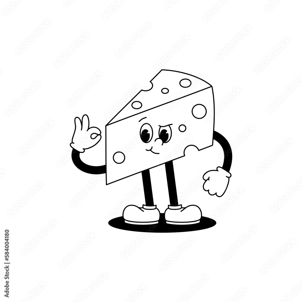 Vector cartoon retro mascot monochrome illustration of a walking piece ...