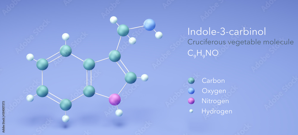 indole-3-carbinol molecule, molecular structures, cruciferous vegetable ...