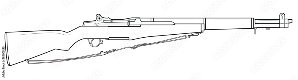 Vector illustration of the M1 Garand rifle with sling on the white ...