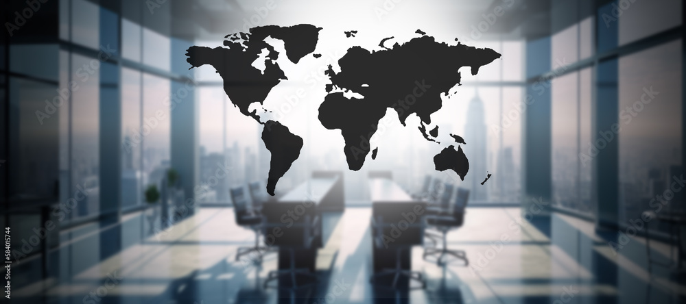 intercontinental map with meeting table, international agreement Stock ...