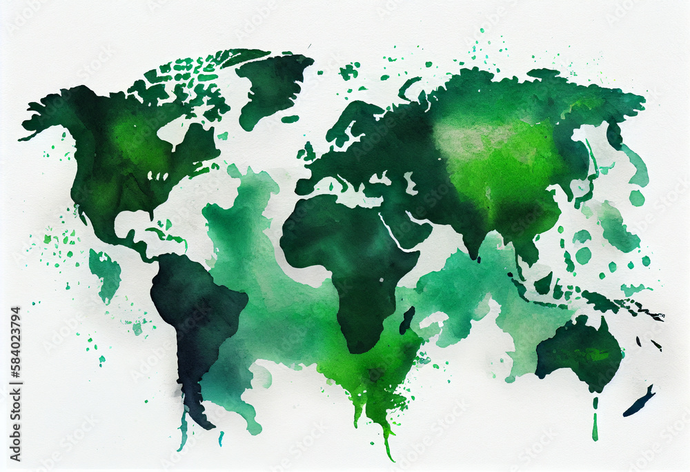 Illustrated map of the world with a isolated background. green heaven ...