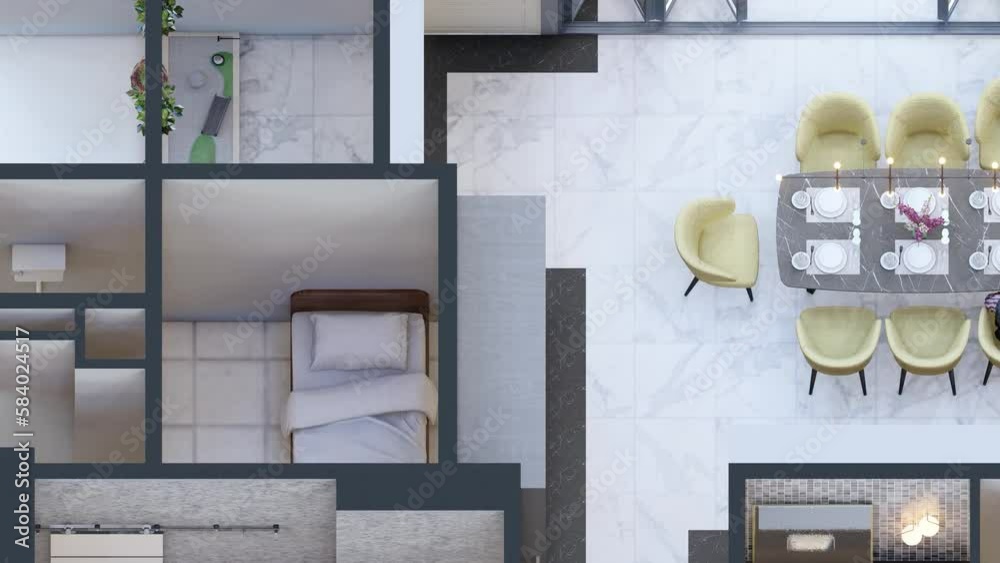 Animated interior isometric plan of a 3 bedroom house Stock Video ...