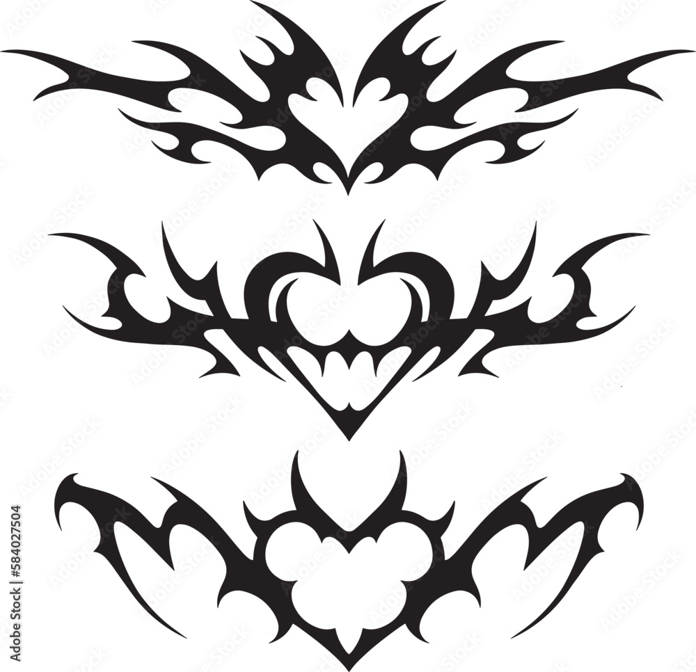 Vetor de Neo tribal y2k tattoo with heart shape. Cyber sigilism style ...