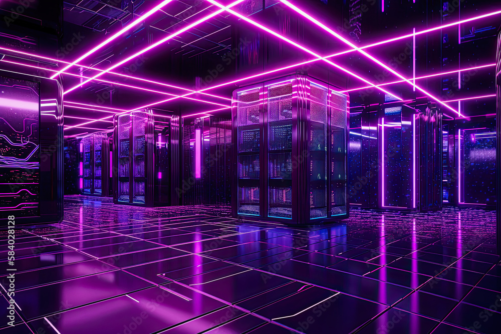 generative ai illustration of a modern high technology server room in ...