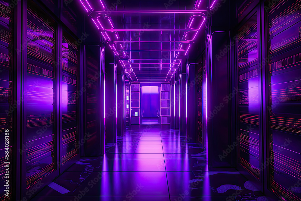 generative ai illustration of a modern high technology server room in ...
