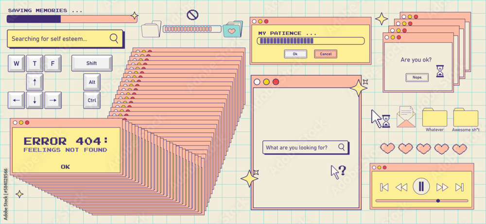 Vetor de Trendy y2k sticker set. Old computer aesthetic.Retro user ...