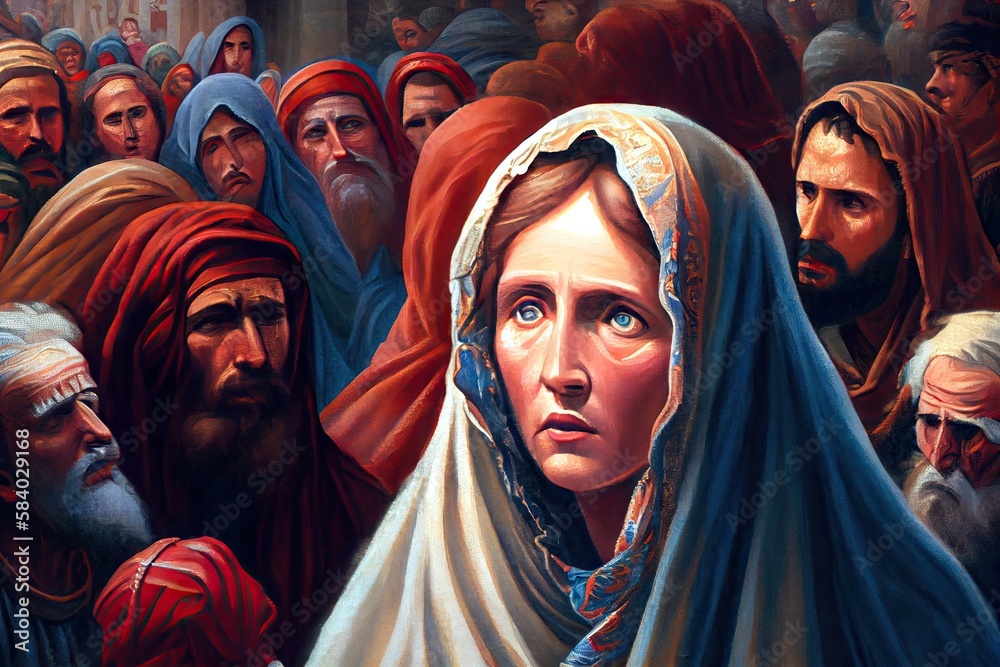 mary and jesus, surrounded by a crowd of people, healing the sick and ...