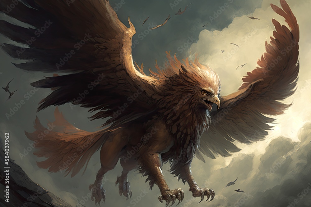 Griffin Soaring Through The Sky Its Wings Spread Wide Created With