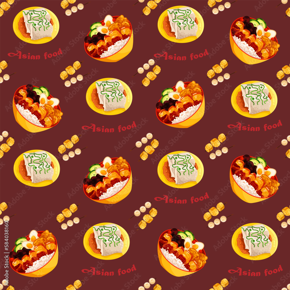 Chinese food seamless pattern. Hand drawn different types of asian food ...