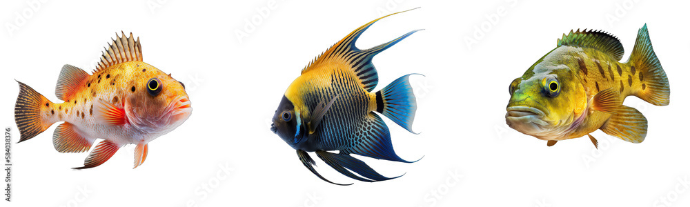Collection of colorful fish on a transparent or white background Stock ...