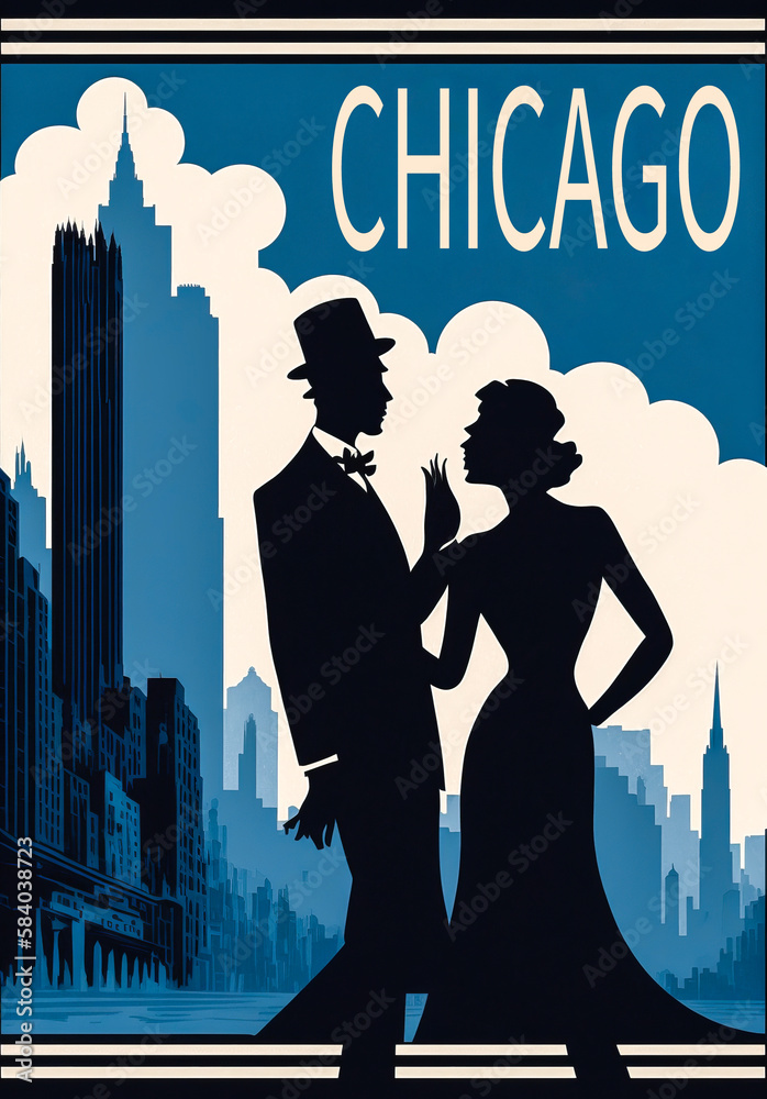 Old Chicago poster featuring a dancing couple on a rooftop and the ...