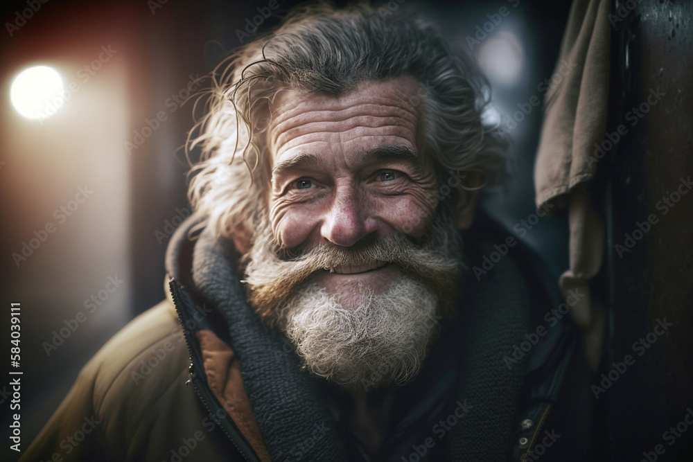 an old man covers his problems with a smile or smile despite a ...