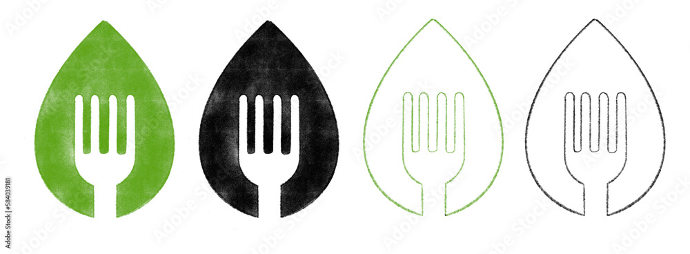 Vegan vegetarian icon symbol set vector illustration hand drawn green ...