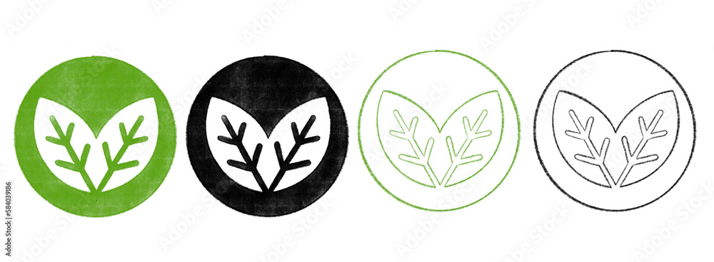 Vegan vegetarian icon symbol set vector illustration hand drawn green ...
