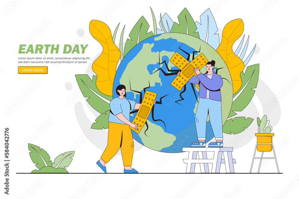 Volunteers healing planet wounds with medical adhesive and caring for ...