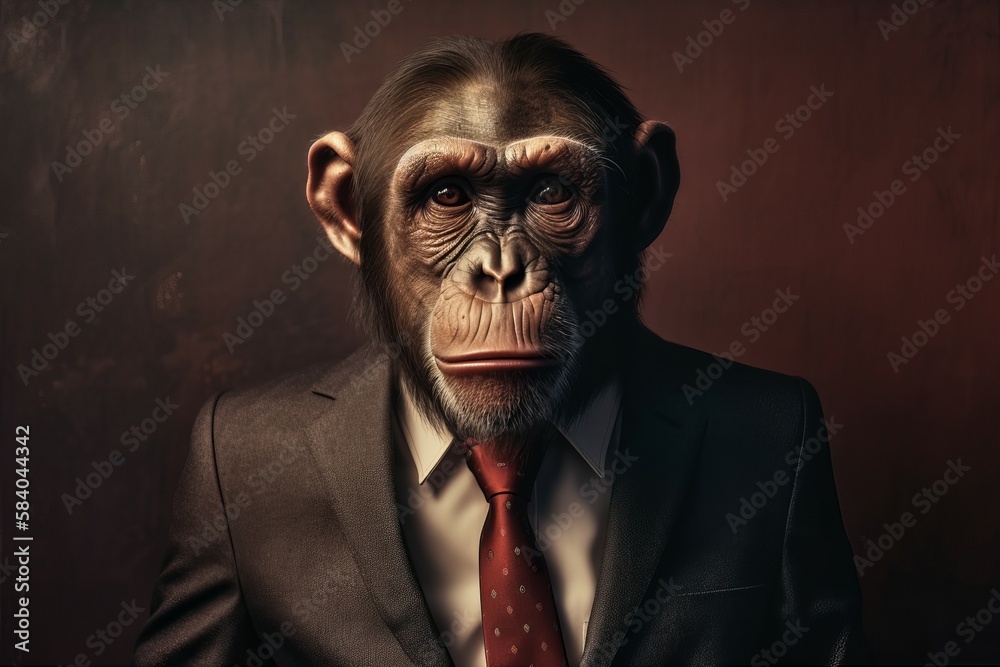 Anthropomorphic monkey in a smart suit. AI generated, human enhanced ...