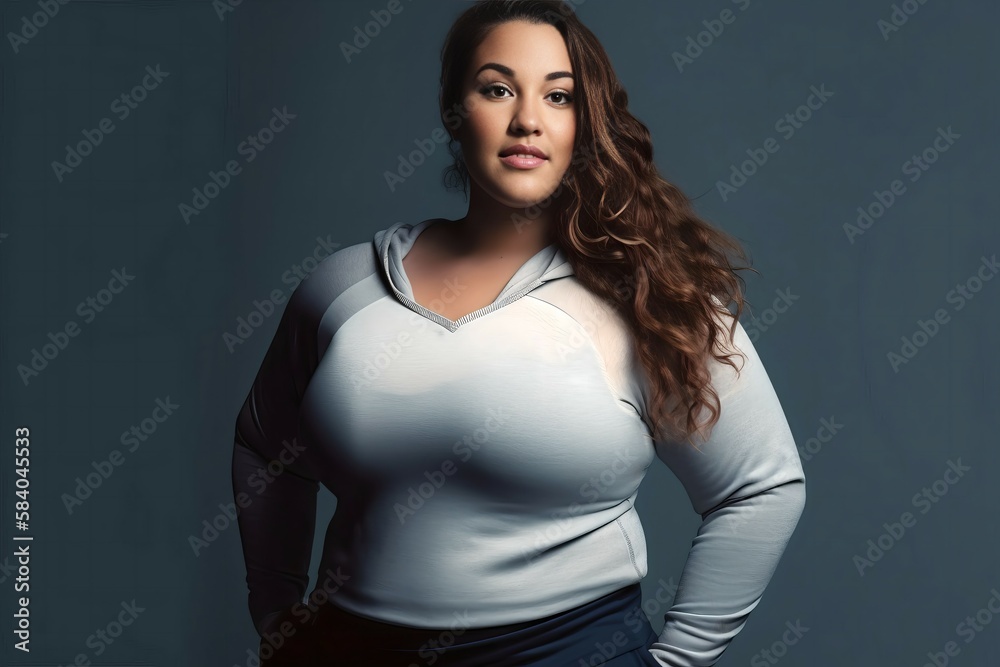 Young plus-size woman in sportswear posing in the studio. AI generated ...