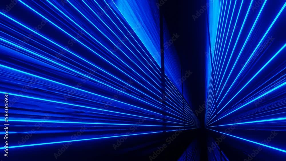 Glow blue lines. 4k seamless looped animation. Fly through mirror ...