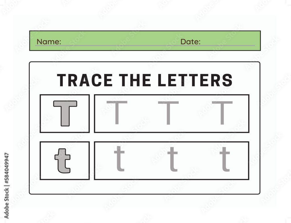 Trace letter T uppercase and lowercase. Alphabet tracing practice ...