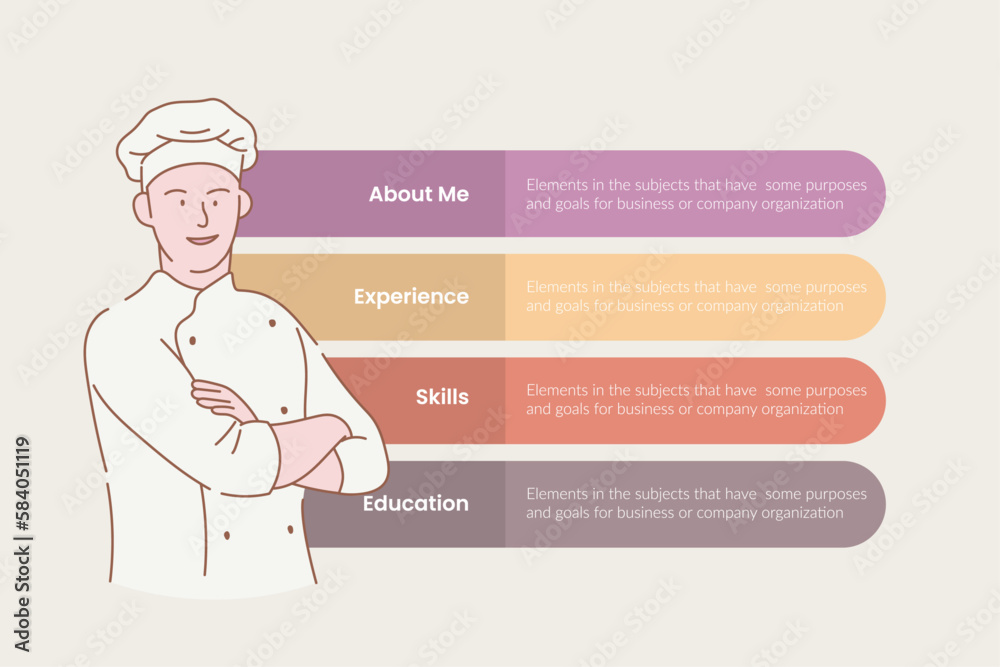 chef infographic with 4 point stages sequence with vertical layout and ...