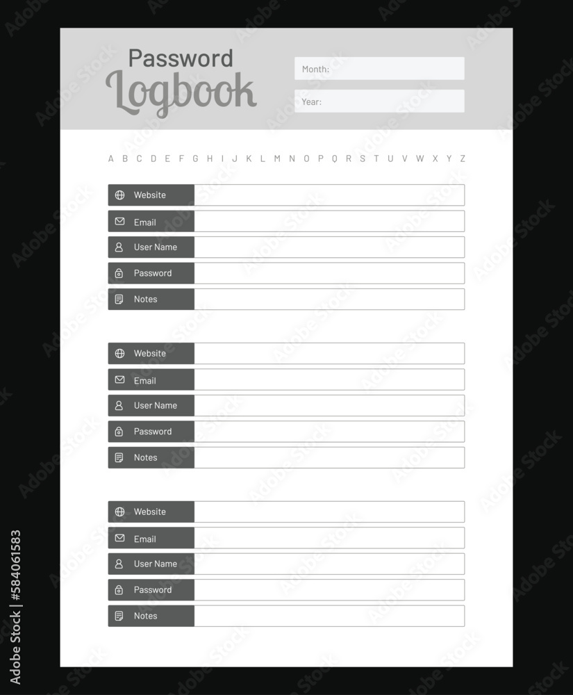 Password Log Book Template Set. Password Tracker Template. Password ...