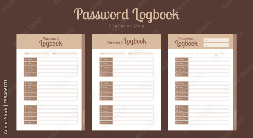 Password Log Book Template Set Set Of Password Log Template Password