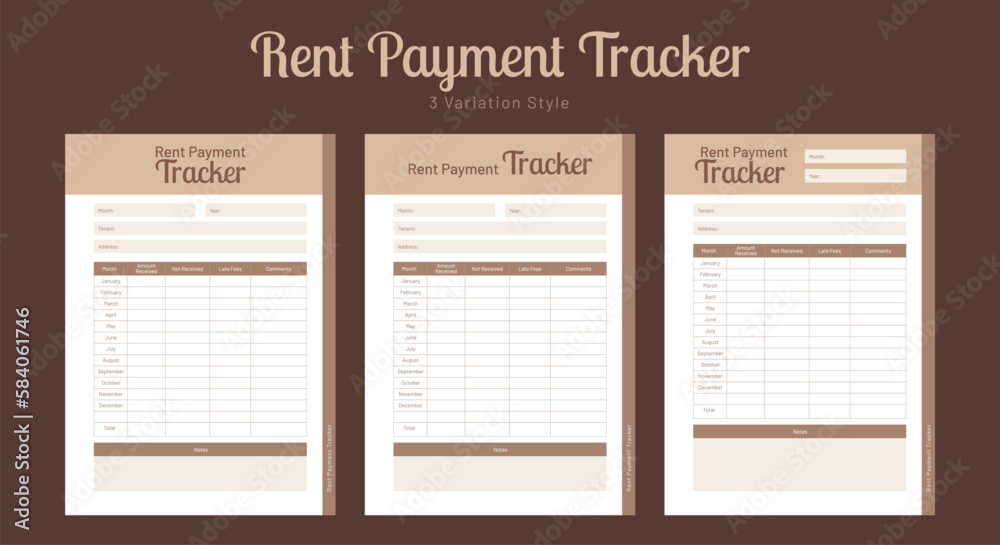 Rent Payment Tracker Template Set, Minimalist planner pages templates ...