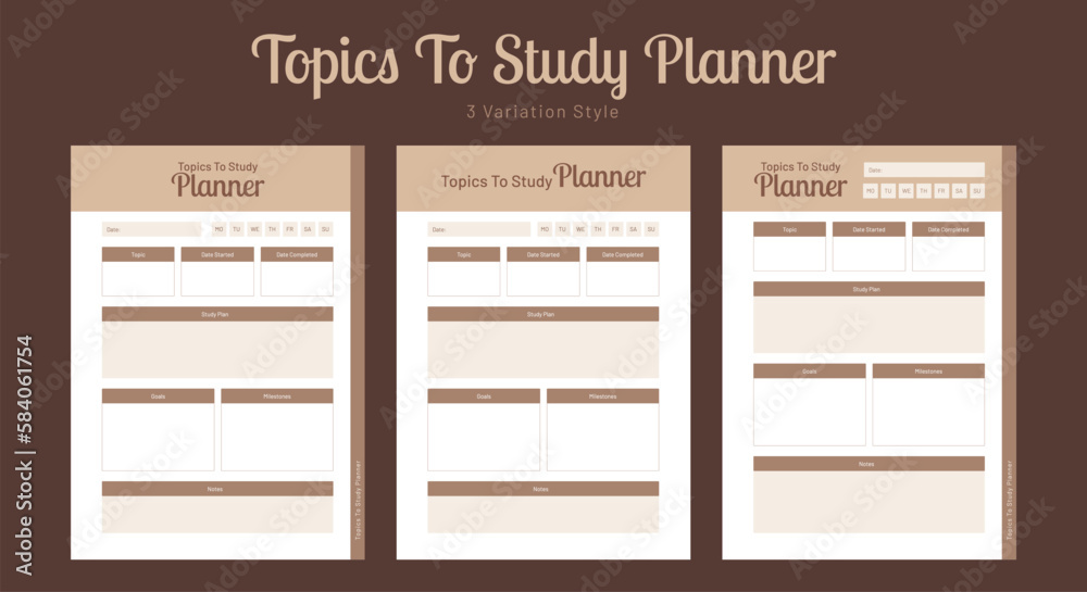 Vetor de Topics and Study planner templates collection. Minimal study ...