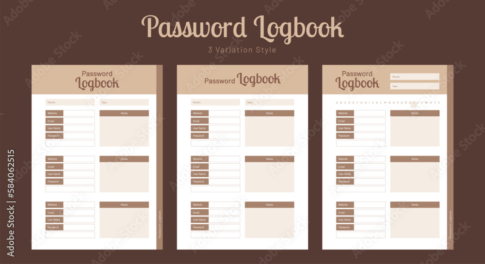 Password Log Book Template Set. Set of Password Log Template. Password ...