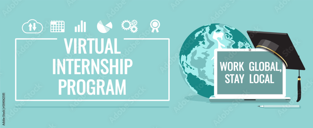 Virtual Internship Program, internet cloud, certificate, info icons ...