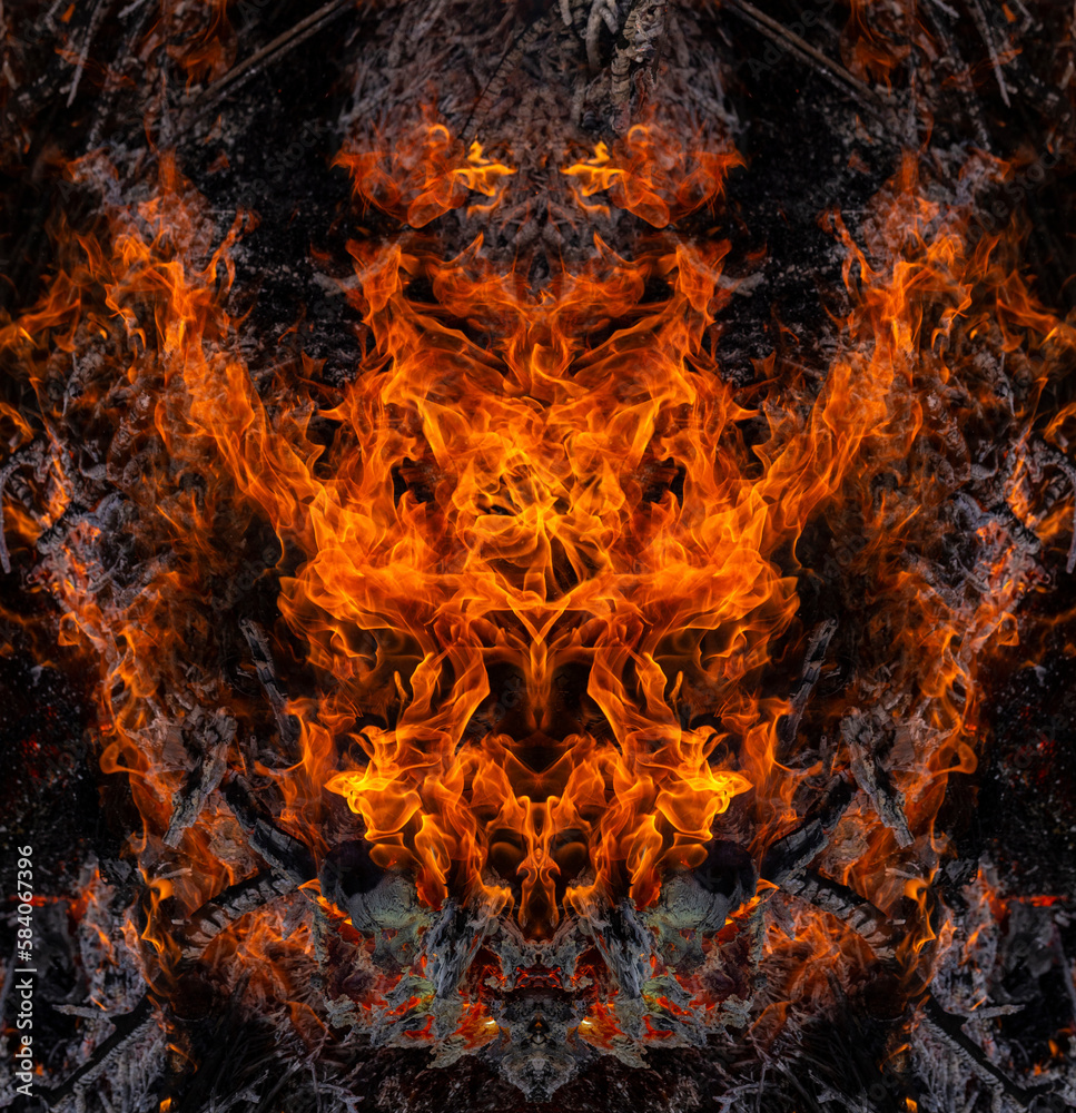 Fiery face. God of fire. An evil demonic spirit. The carbon demon of ...