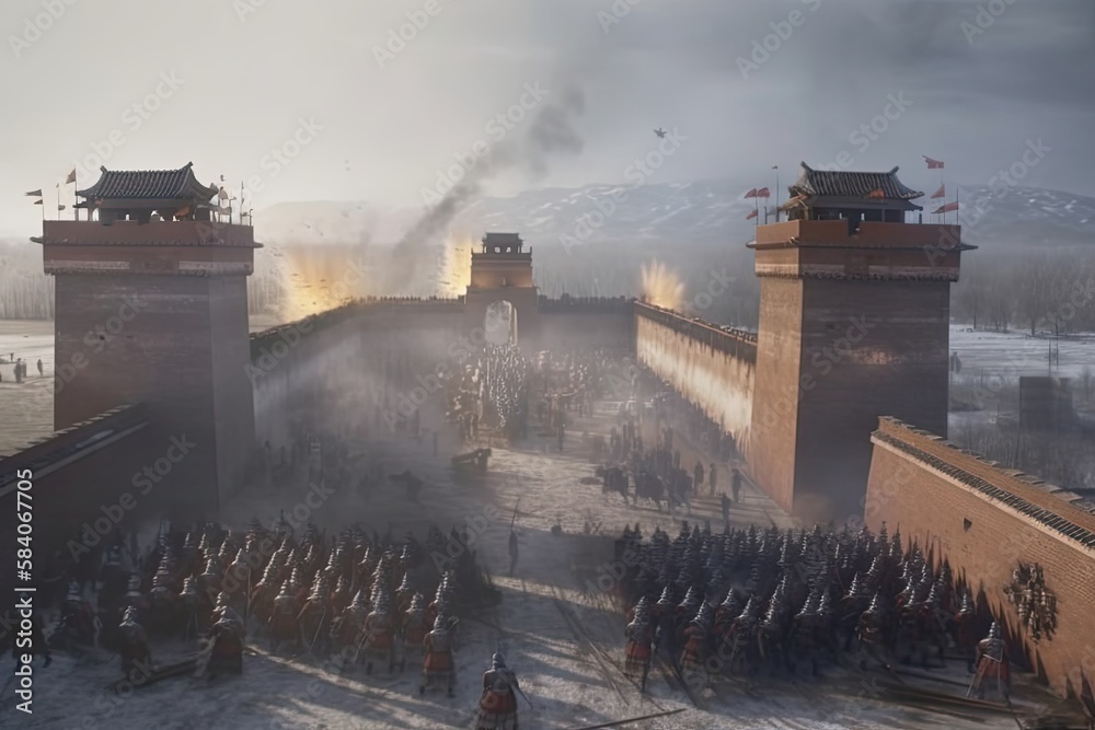 Genghis Khan and his Mongolian generals and warriors fighting under the ...