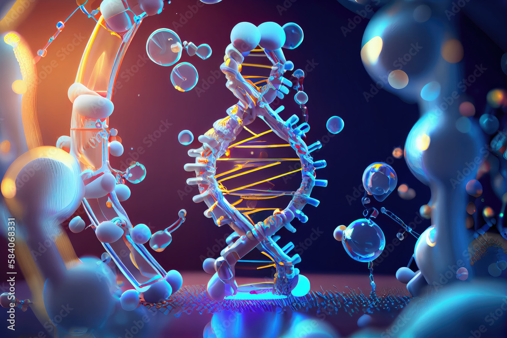 Scientists are experimenting and research with molecule model, DNA ...