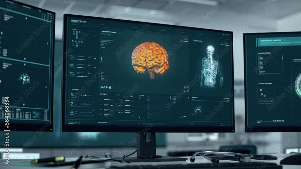 Skull scanning equipment searching for the illnesses in the patients ...