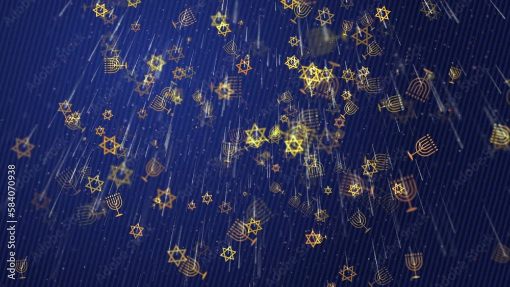 Rotate golden Jewish Star of David and Menorah. Symbols of Israel and ...