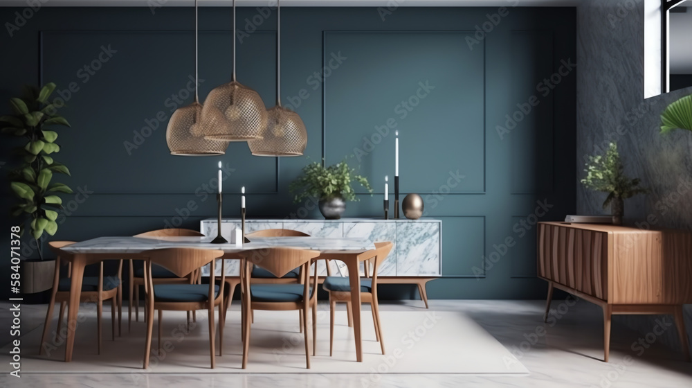 Modern interior design of apartment, empty living room with blank blue ...