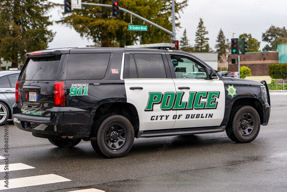 Police car driving on the road. Chevrolet police car. Stock Photo ...