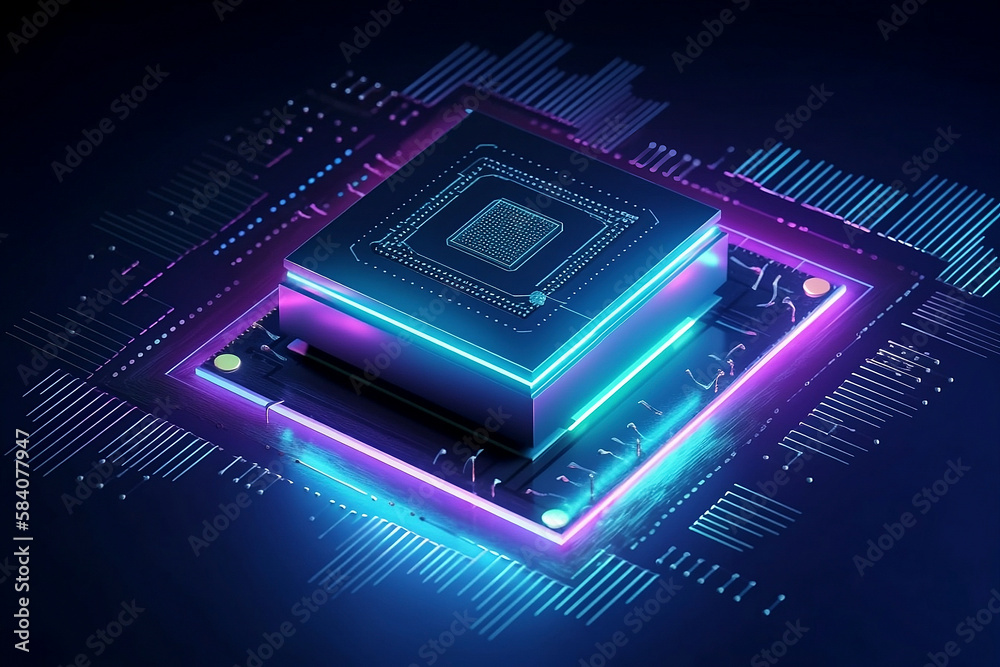 Futuristic blue neon microchip, data exchange and collection, smart new ...