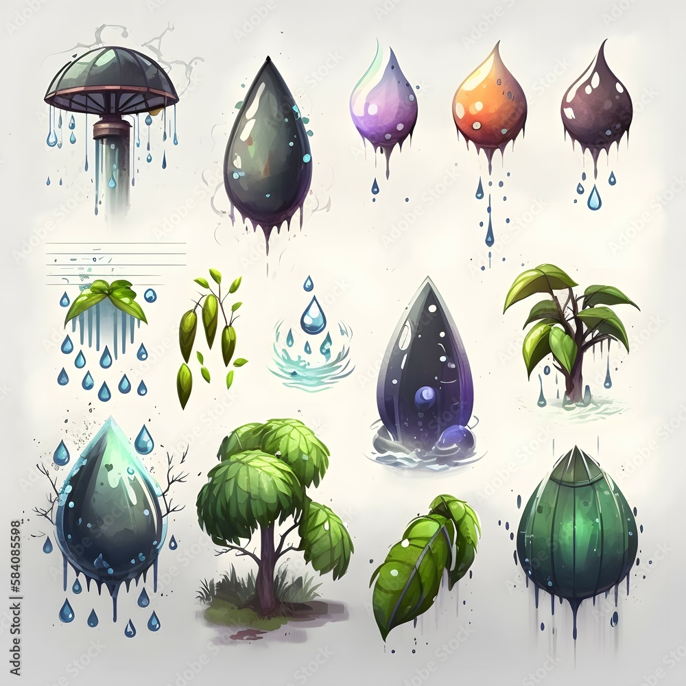 asset sheet 2d animation rain props full white backgro Stock ...