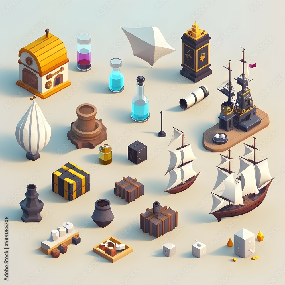 asset sheet 2d animation port elements full white back Stock ...