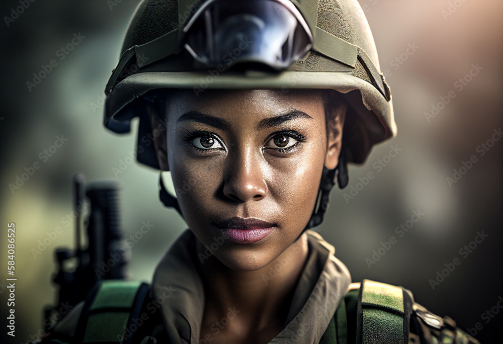 Portrait of Woman Army soldier in Protective Combat Uniform Special ...