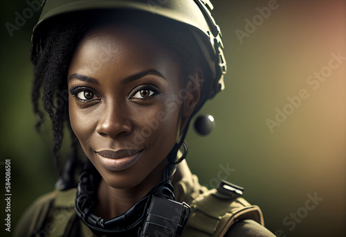 Portrait of African American woman Army soldier in Protective Combat ...