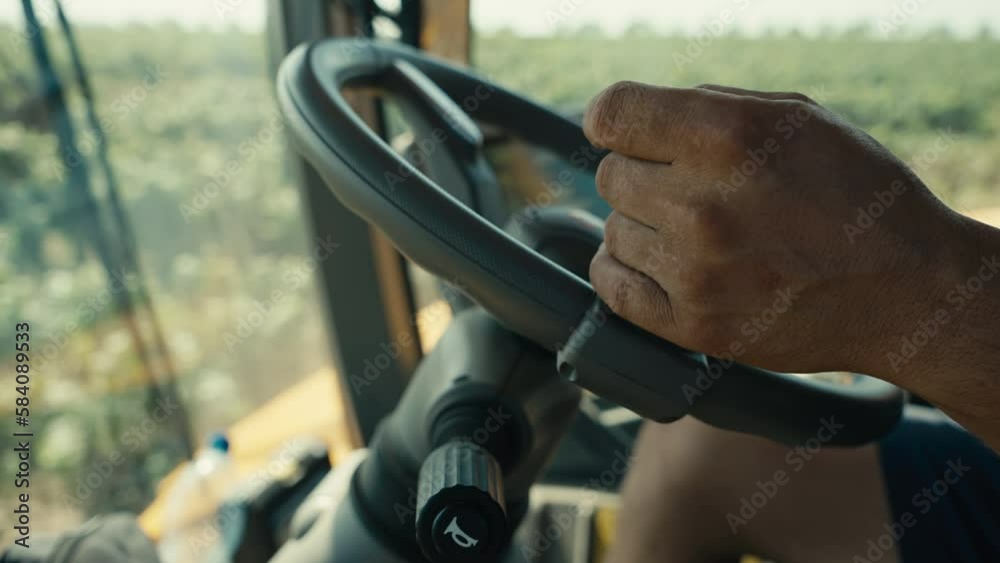 Close Up Of Driver's Hand Gripping Steering Wheel Of Agricultural Farm ...