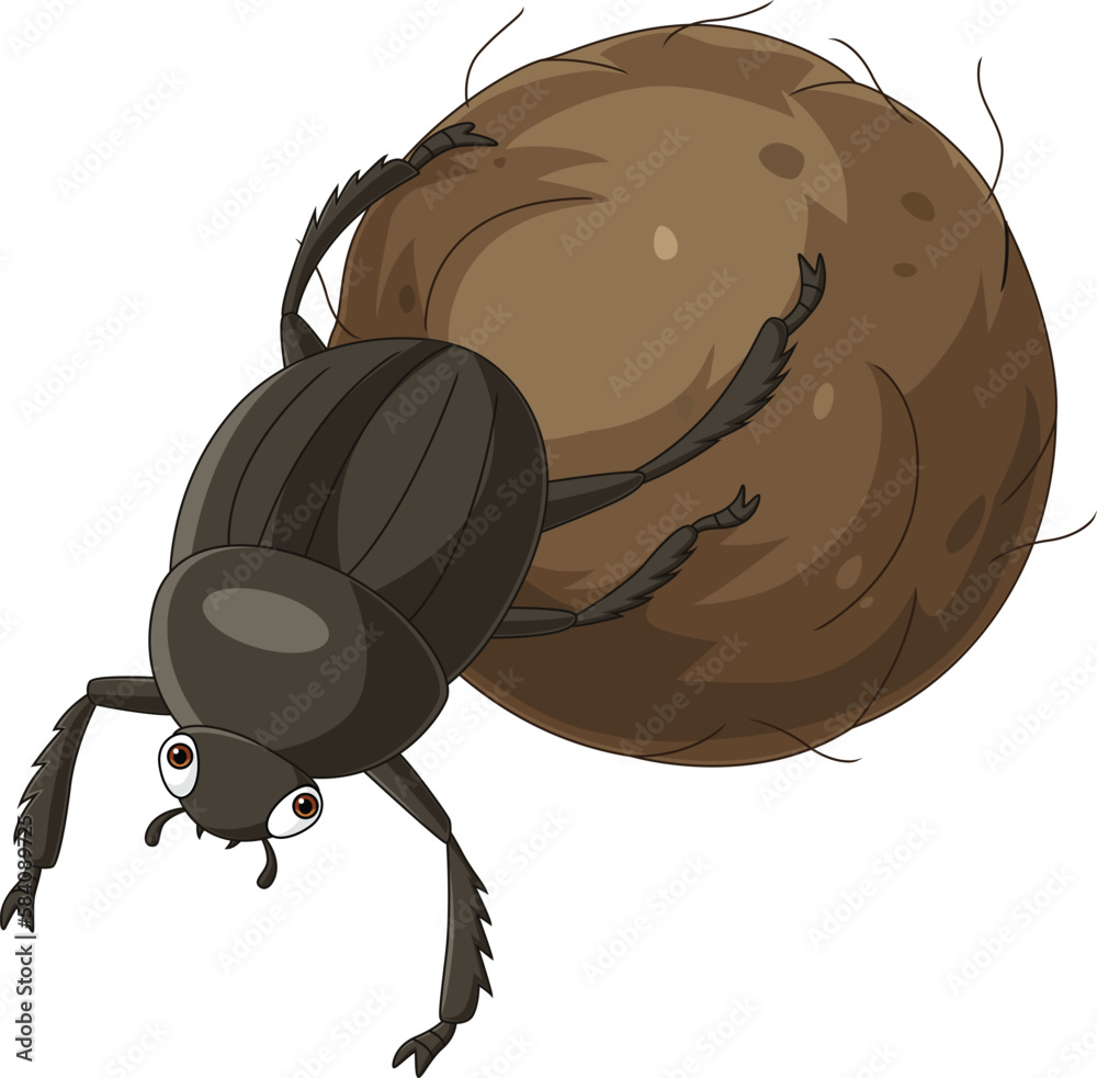 Cartoon dung beetle with a big ball of poop Stock Vector | Adobe Stock