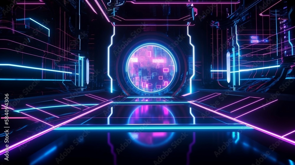 3d render, abstract futuristic ultraviolet background with cyber screen ...