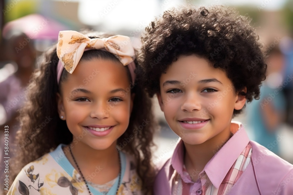 mulatto mixed race young brother and sister wearing nice Easter Sunday ...